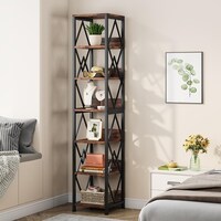 6-Tier Bookshelf Storage Shelves, 75 Inches Tall Narrow Bookcase - On ...
