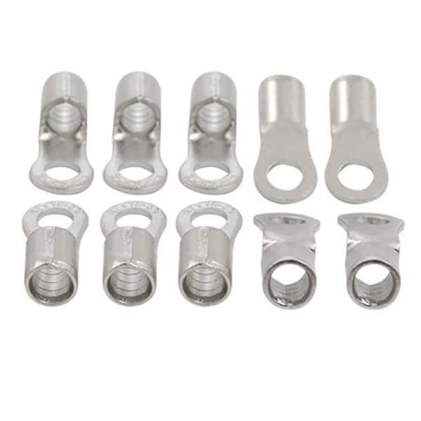 10 Pcs 6 AWG RNB14-6S Type Non Insulated Ring Terminals - Silver Tone ...