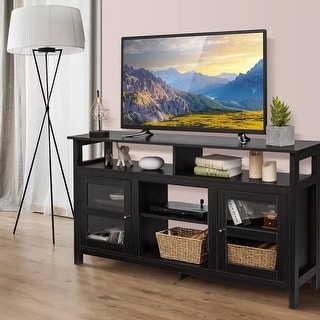 58" TV Stand Entertainment Console W/ 2 Cabinets Up to 65" Black - 58 ...
