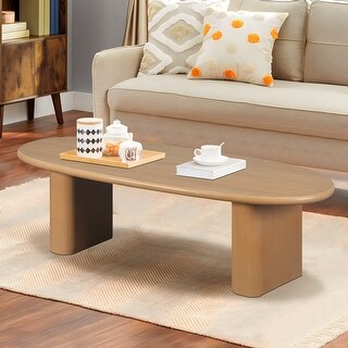 Wood Rounded Edges Coffee Table, Oval Dining Table, Wood Minimalist End ...