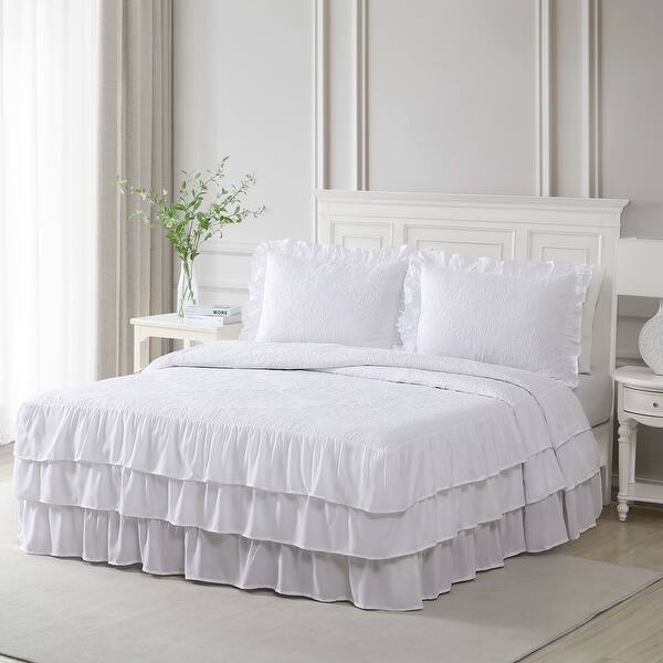 Triple Ruffle Medallion Damask Bedding Set - Bed Bath & Beyond - 36411741