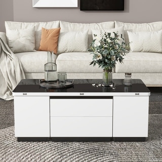 Multifunction End Table with Drawers & Storage, Black+White - Bed Bath ...