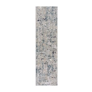 HomeRoots 8' Gray Blue Taupe And Cream Abstract Distressed Runner Rug ...