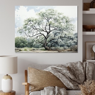 Designart "White Grey Reverie Tree" Landscape Trees Wall Art Living ...