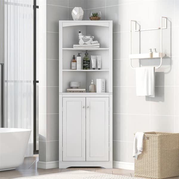Merax Bathroom Storage Corner Cabinet with Adjustable Shelves and Doors ...