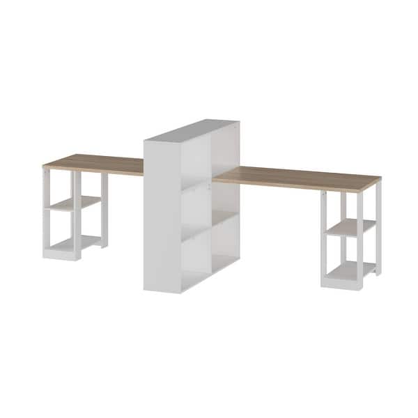3-Way Modular Desk System in White and Oak Workstation Office Table ...