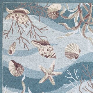 5'x8' Seafoam Green Hand Hooked Sea Shells Indoor Area Rug - 3'6" - Bed ...