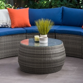 Round Wicker Patio Coffee Table in Blended Grey Frame - Bed Bath ...