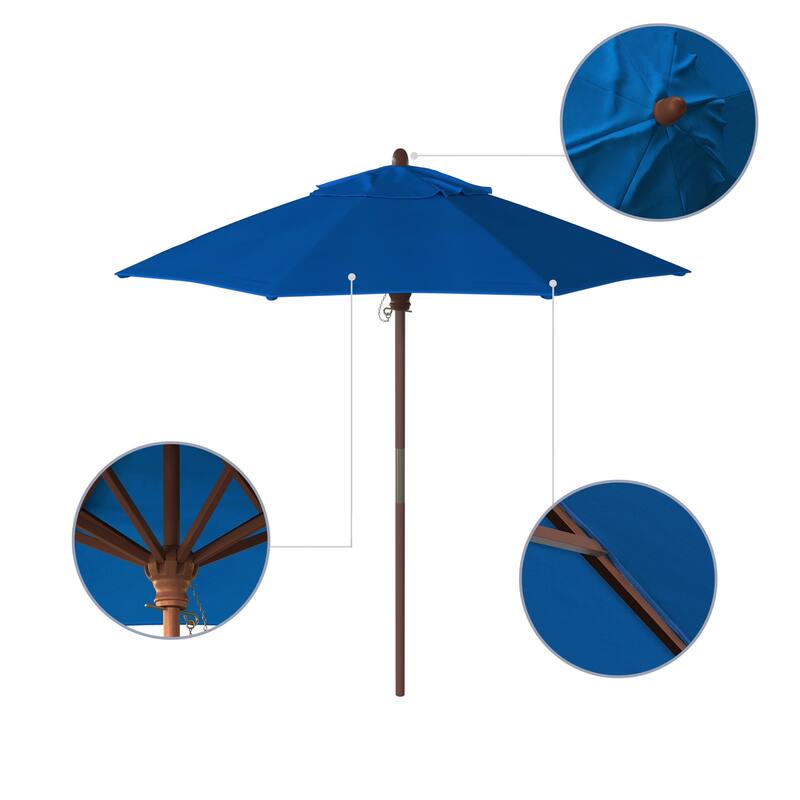 California Umbrella 7.5' Round Marenti Wood Frame Patio Umbrella with ...