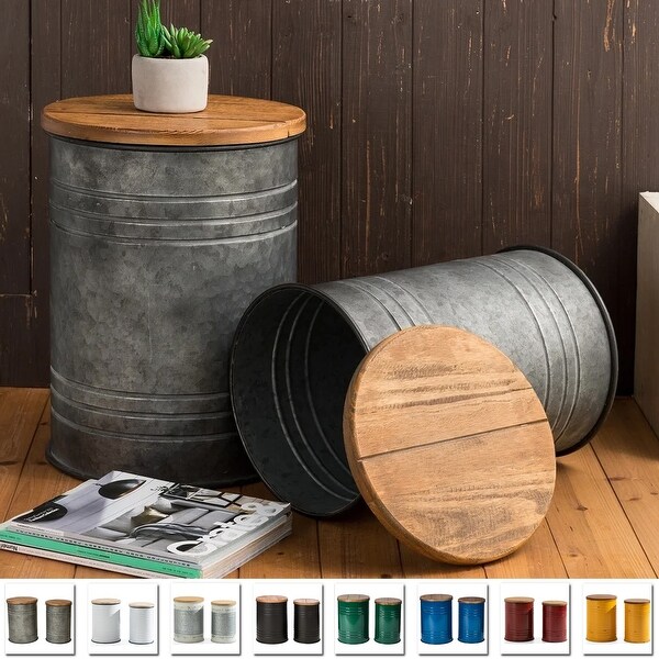 Glitzhome Set of 2 Industrial Farmhouse Outdoor Stool Storage Ottomans On Sale Bed Bath Beyond 19288140