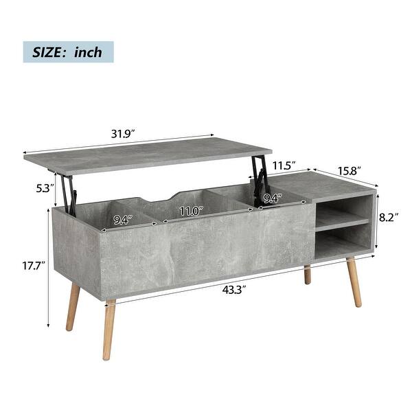 Lordear Liftable Table Top Coffee Table with Solid Wood Legs Support ...