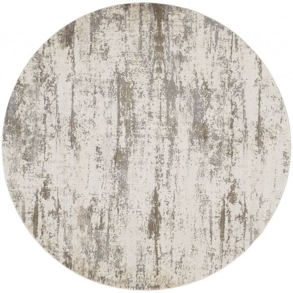 8' Ivory And Brown Round Abstract Area Rug - 3'6" - Bed Bath & Beyond ...