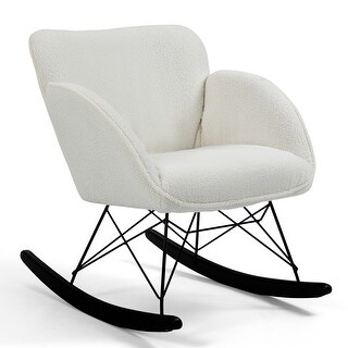 Ayan White Boucle Rocking Chair with Black Legs - Bed Bath & Beyond ...