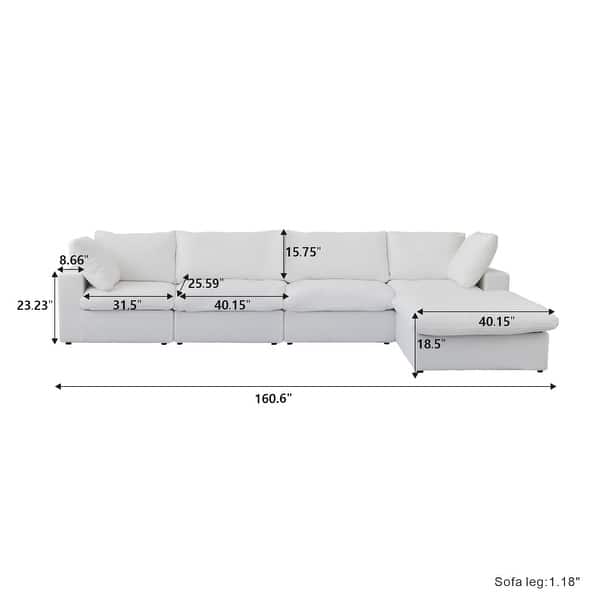 160.6" Modern Linen Sectional Sofa，4-seater Modular Couch with Storage ...
