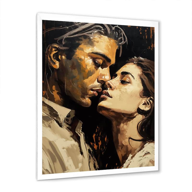 Designart "Passionate Love Portrait Retro Painting" Couple Framed Wall ...