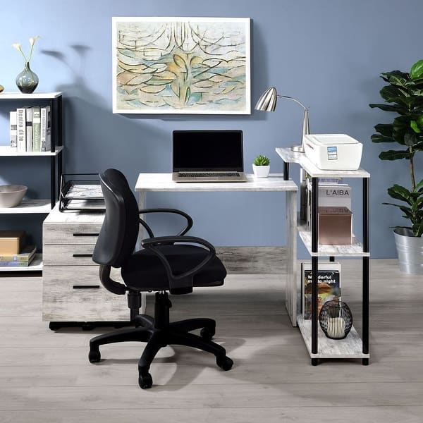 Home Office Computer Table WorkStation with Bookshelf Antique White ...