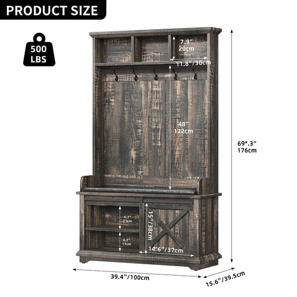 Moasis Farmhouse Hall Tree with Bench and Shoe Storage with 10 Hooks ...