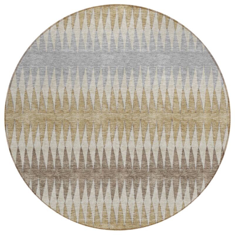 Gray And Brown Round Striped Washable Indoor Outdoor Area Rug - 8 ...