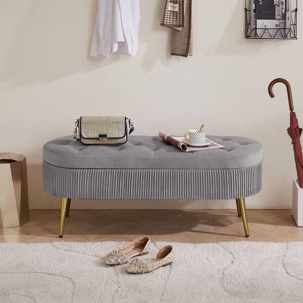 Oval Velvet Storage Bench for Entryway Bench Soft Mat Tufted Bench ...