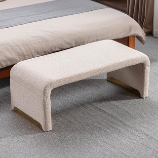 Bench for Bedroom End of Bed, 43.3" Boucle Sherpa Upholstered Ottoman ...