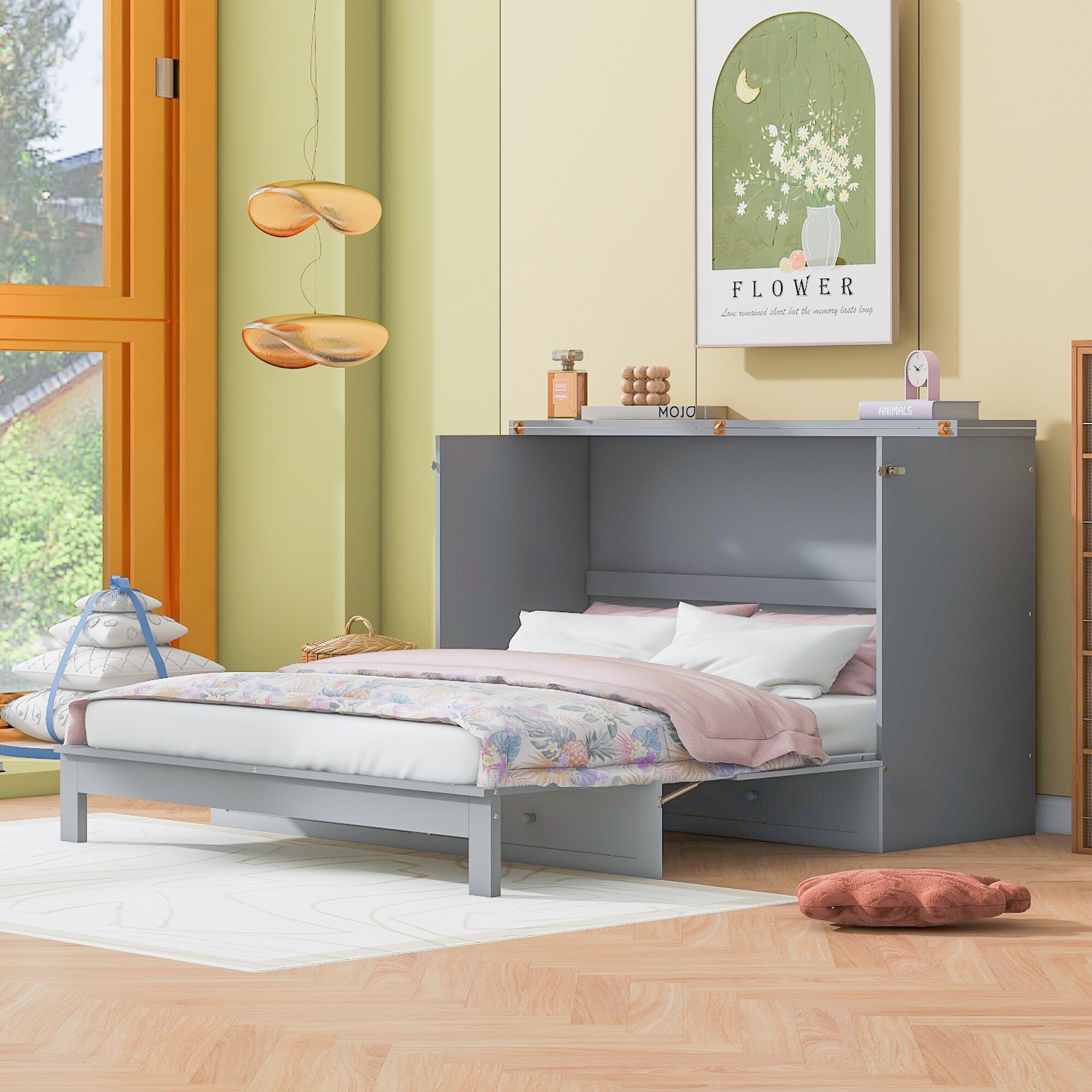 Queen Size Murphy Bed Versatile Folding Bed Frame with Drawers Wooden Convertible Cabinet Bed with USB Ports and Power Outlet On Sale Bed Bath Beyond 42011599