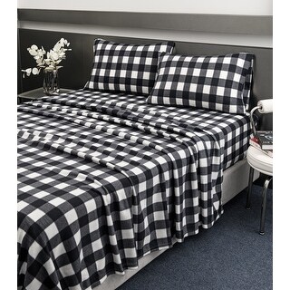 Red & Black Buffalo Plaid Bedding Fleece Sheet Set with 16" Deep Pocket ...