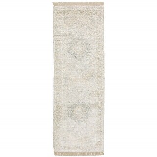2' X 8' Beige And Grey Oriental Hand Loomed Stain Resistant Runner Rug ...