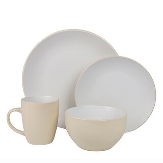 16-Piece Two Tone Coupe Dinnerware Set - Tan/White - Bed Bath & Beyond ...