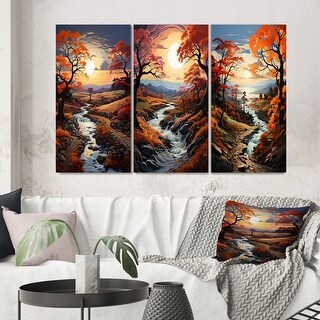 Designart "Orange Tree Maple Symphony Landscape III" Floral Wall Art ...