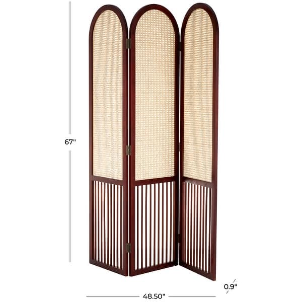 Brown Wood Arched 3 Panel Room Divider Screen with Slatted Wood Base ...
