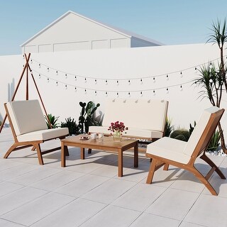 4-Piece Patio Furniture Set, Outdoor Acacia Wood Conversation Set with ...