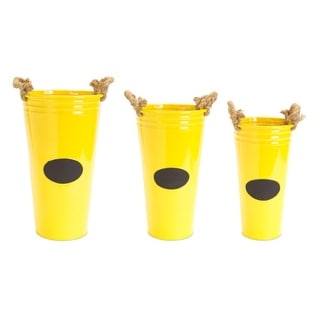 Pack of 3 Bright Yellow Metal Buckets with Chalkboard and Rope Handles ...