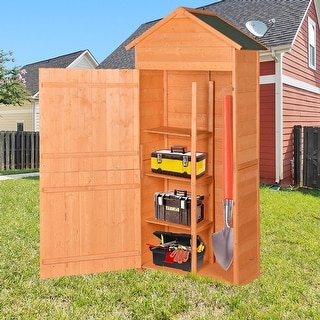 Wood Outdoor Storage Cabinet,Tool Shed, Lockable Doors, 3-Tier Shelves ...