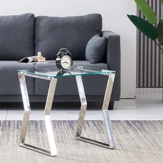 Stainless Steel End Table Silver Glass Table for Living Room - Bed Bath ...