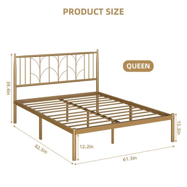 Modern Gold Platform Bed Frame with Ears of Wheat Headboard - Bed Bath ...