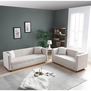 Vertical Channel Tufted Velvet 3-Seater Sofa and Loveseat Sets - Bed Bath & Beyond - 40366287