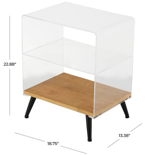 Clear Acrylic Plastic Side End Accent Table with Wood Base and Black ...