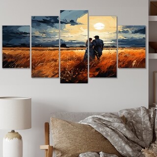 Designart "Wheatfield Sunset Romance Rural Farmland Love" Meadow ...