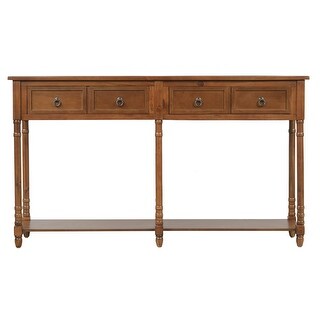 Emily Console Table with Drawers and Shelf in Antique Walnut - 57.9"L x ...