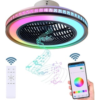 20 inch Bladeless Ceiling Fan with Light,Bluetooth Enclosed Ceiling Fan ...