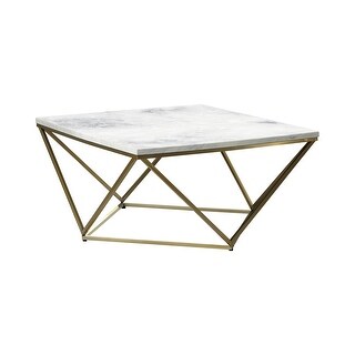 36 Inch Modern Square Coffee Table, White Faux Marble Top, Slender Gold ...