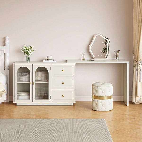 Sunvivi Extendable Corner Vanity 2 Door Makeup Table Without Mirror ...