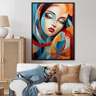 Designart "Orange And Blue Cubism Assemblage I" Cubism Framed Canvas ...