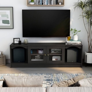 DH BASIC Transitional Espresso 62-inch TV Stand with Storage by Denhour ...
