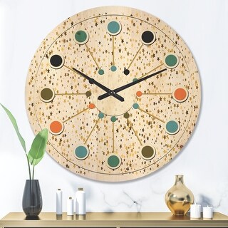 Designart 'Golden Glitter Confetti' Mid-Century Modern Wood Wall Clock ...