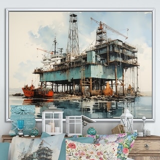 Designart "Blue Oil Rigs Fields Industrial III" Oil Rigs / Fields ...