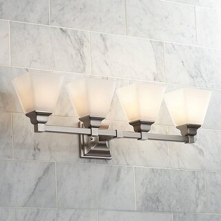 Modern Wall Light Satin Nickel Hardwired 4-Light Fixture Opal Glass ...