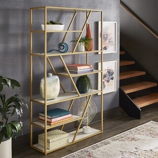 Maisie Geometric 6 Shelf Bookcase, White/Gold - Bed Bath & Beyond ...