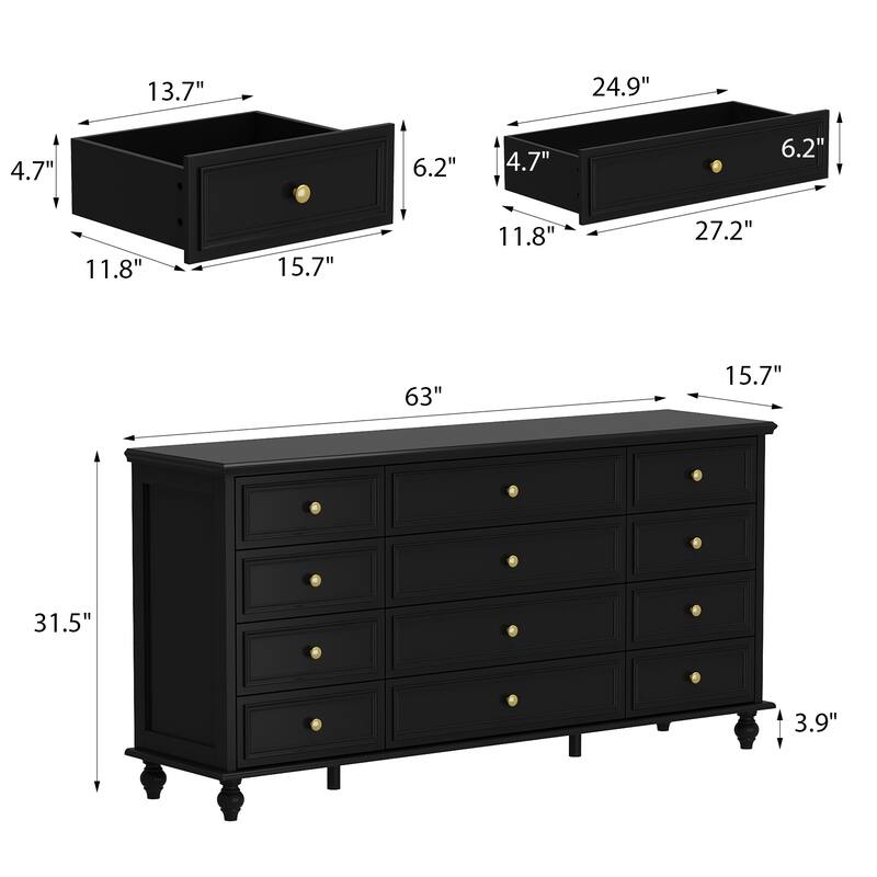 Timechee 63'' W Dresser White Chest Srorage Cabinet Lacquer Drawers ...