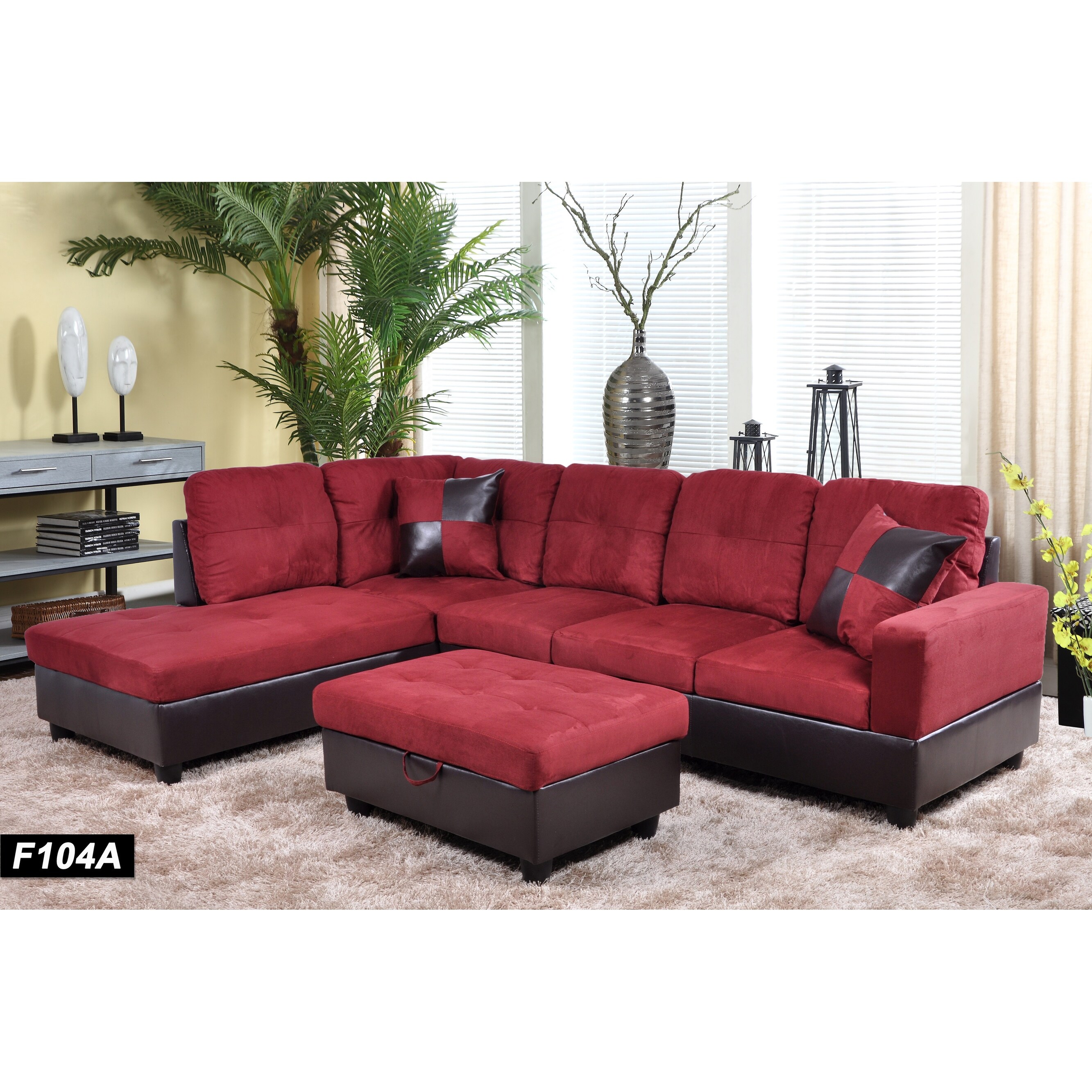 Ruby 104"Wide 3-Pieces Sectional Sofa Set,Red(104) - Bed Bath & Beyond ...